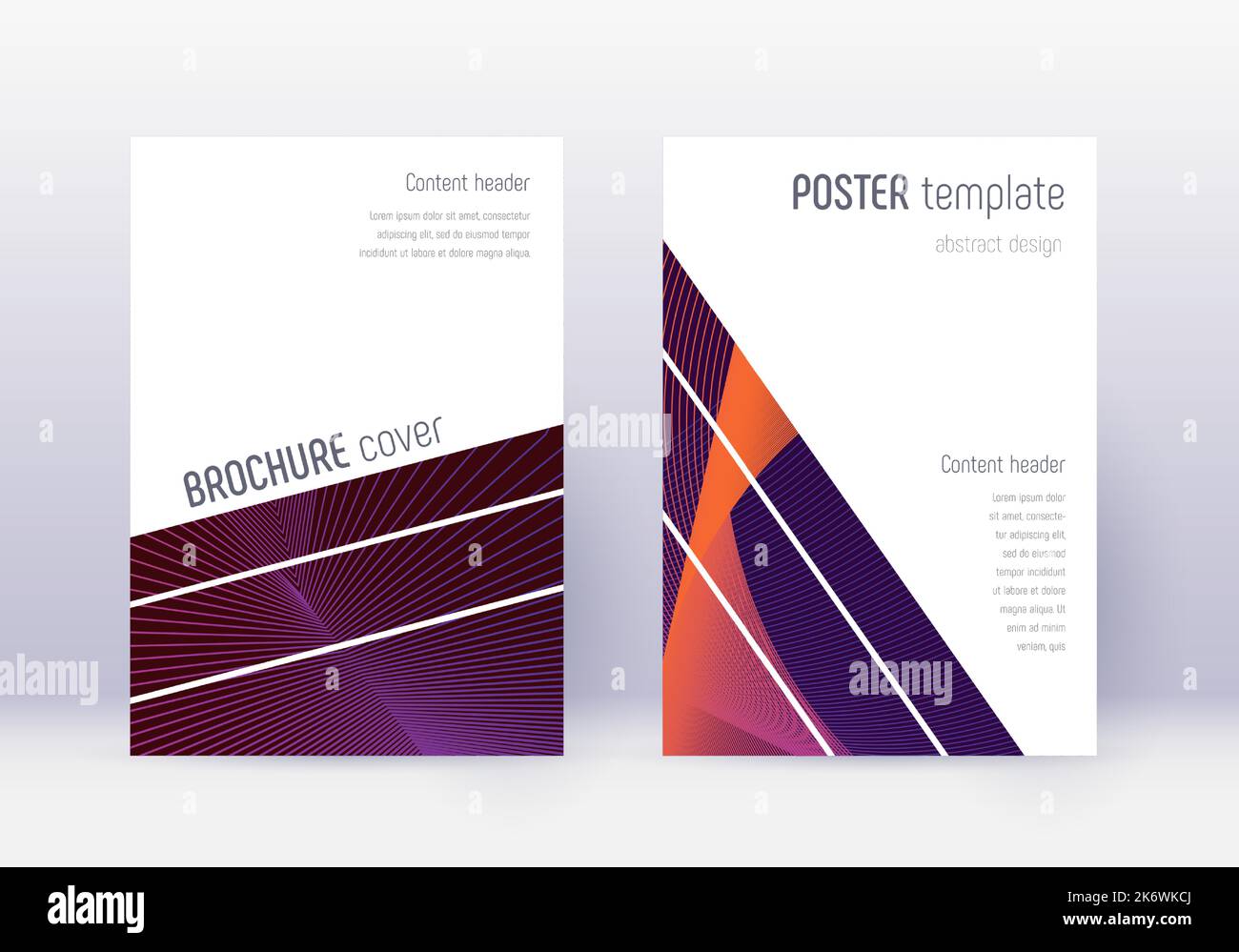 Geometric cover design template set. Violet abstract lines on dark ...