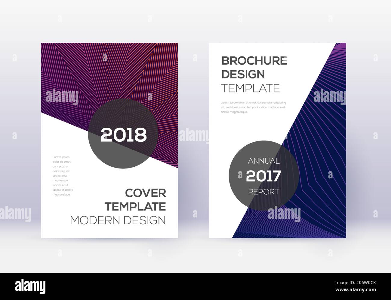 Modern cover design template set. Violet abstract lines on dark ...