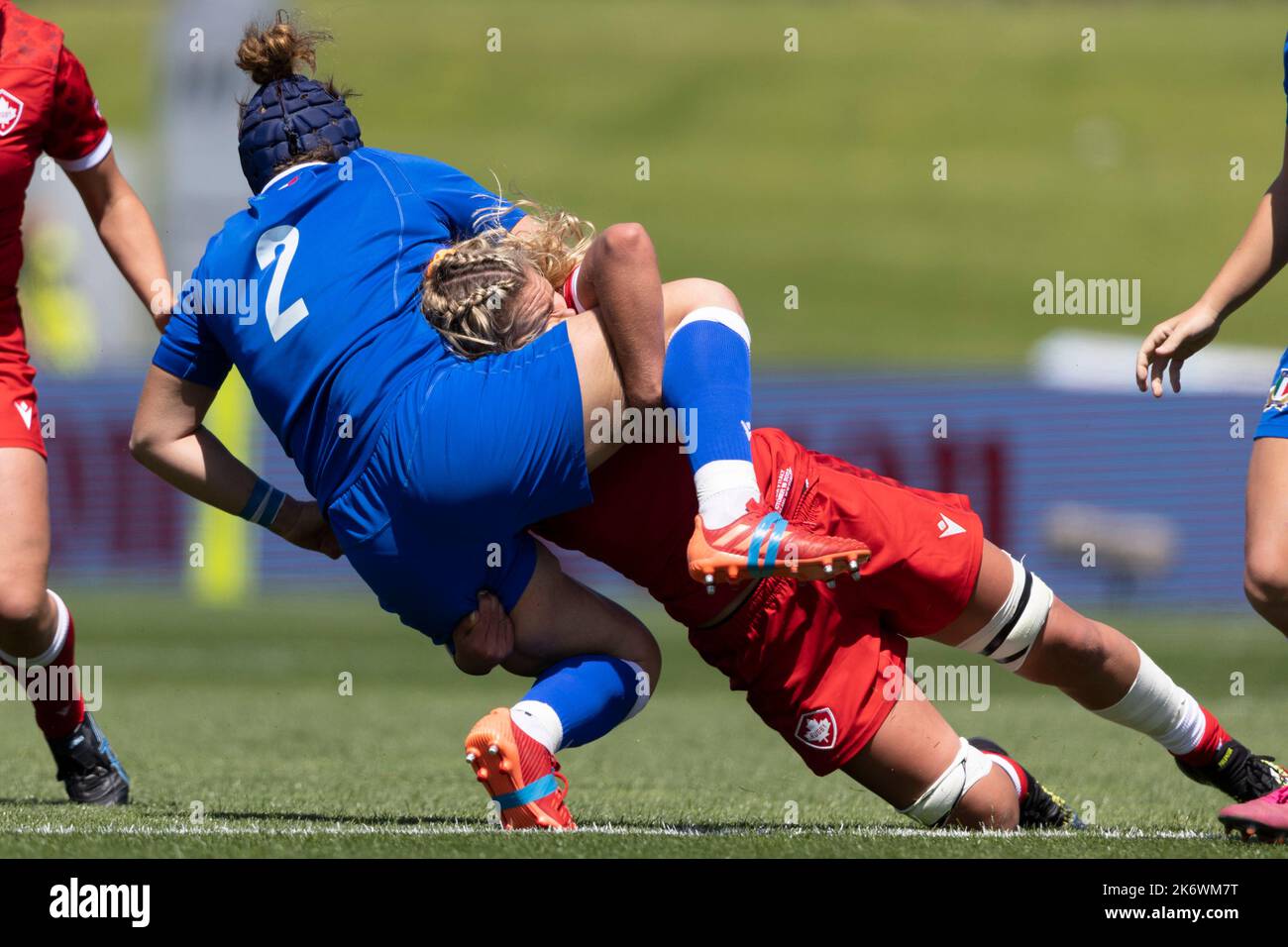 Italy's Melissa Bettoni is tackled by Canada's Sara Svoboda during the ...