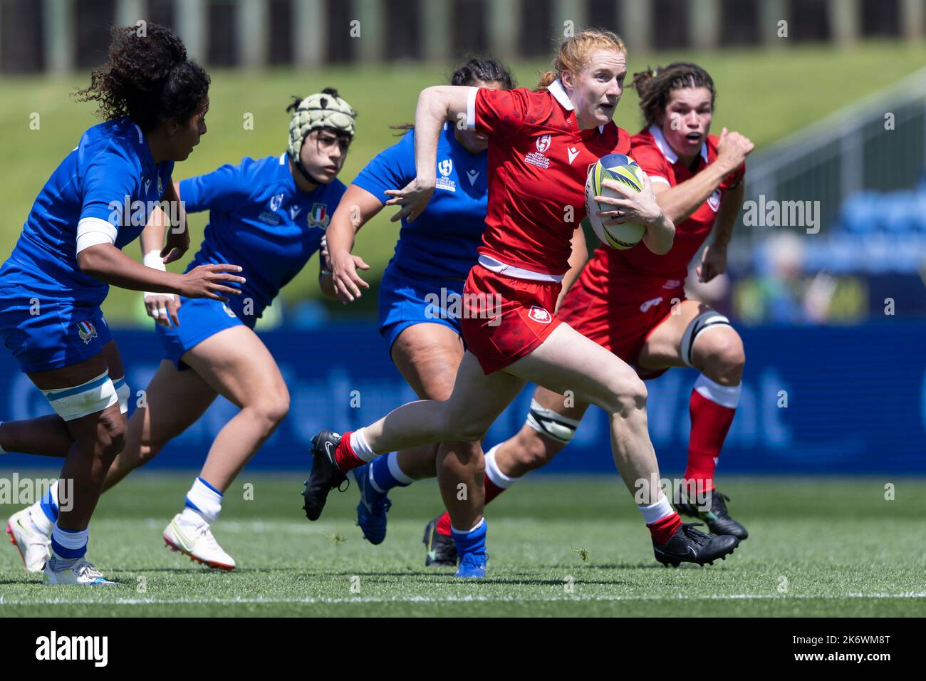 Canada's Paige Farries on her way to score the opening try fro Canada ...