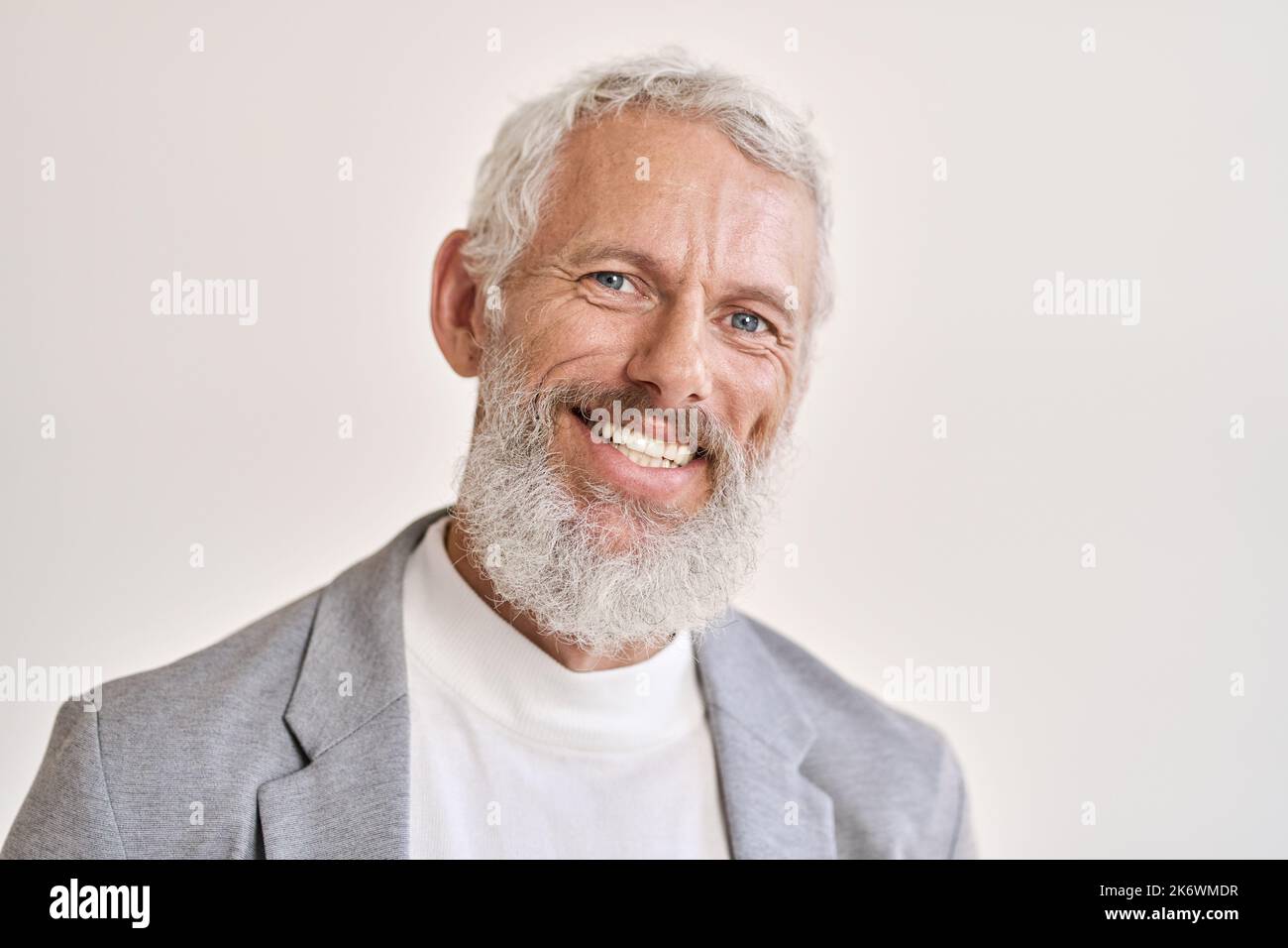 Happy old senior business man isolated on white, headshot portrait ...