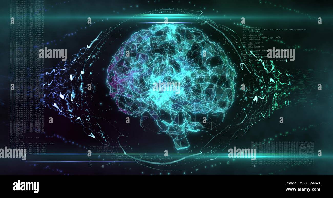 Flying inside Artificial Intelligence Digital Brain bid Data. Illustration of thinking process ...