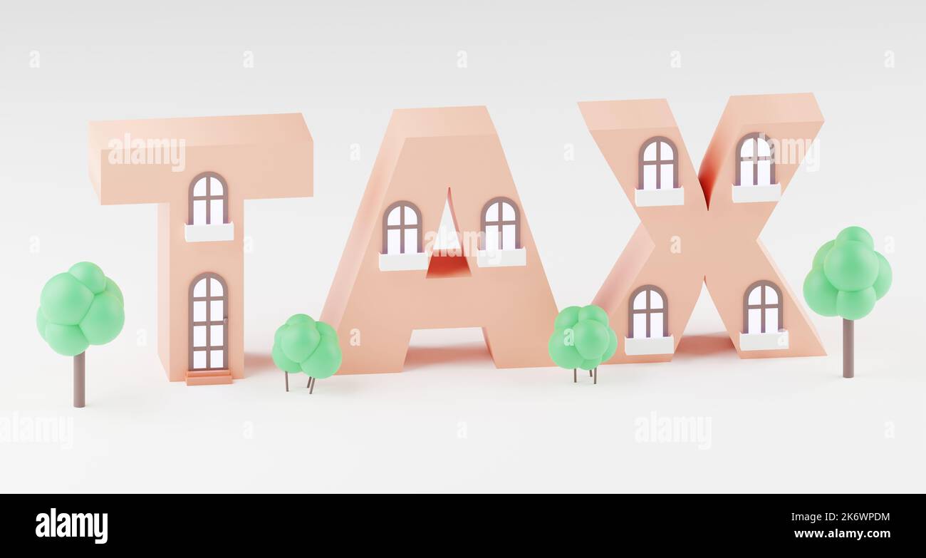 3d Home tax concept, residential, real estate property, land, building ...