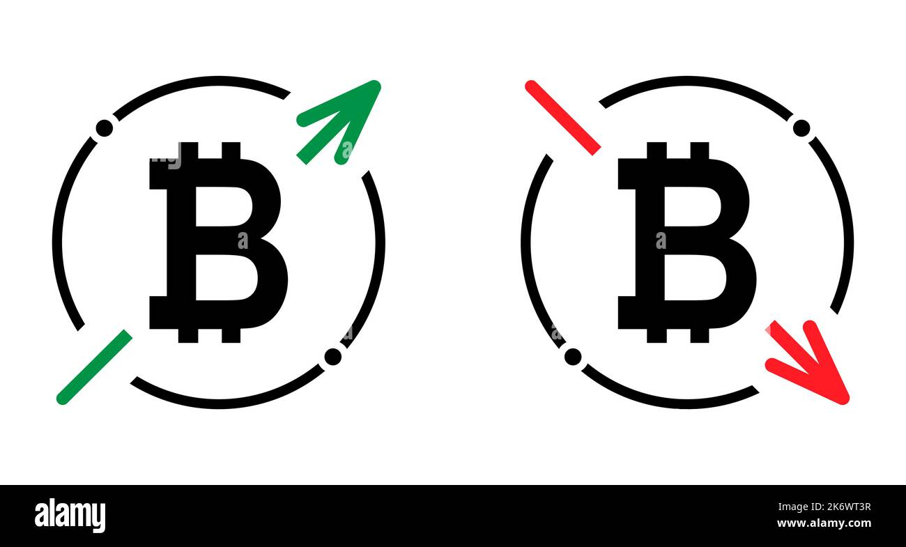 Set of cost symbol bitcoin increase and decrease icon. Money vector symbol isolated on ...