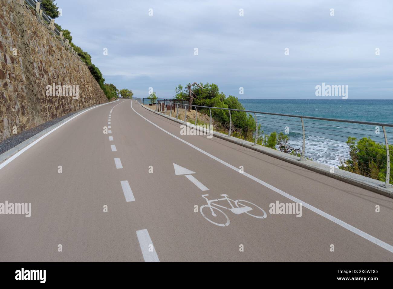 The cycling path into the Riviera dei Fiori coastal park, Imperia ...