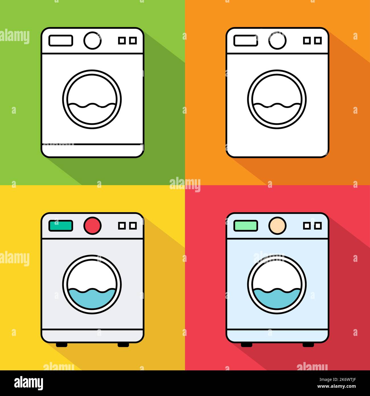 Set of Washing machine equipment, Electric washer laundry icon, wash ...