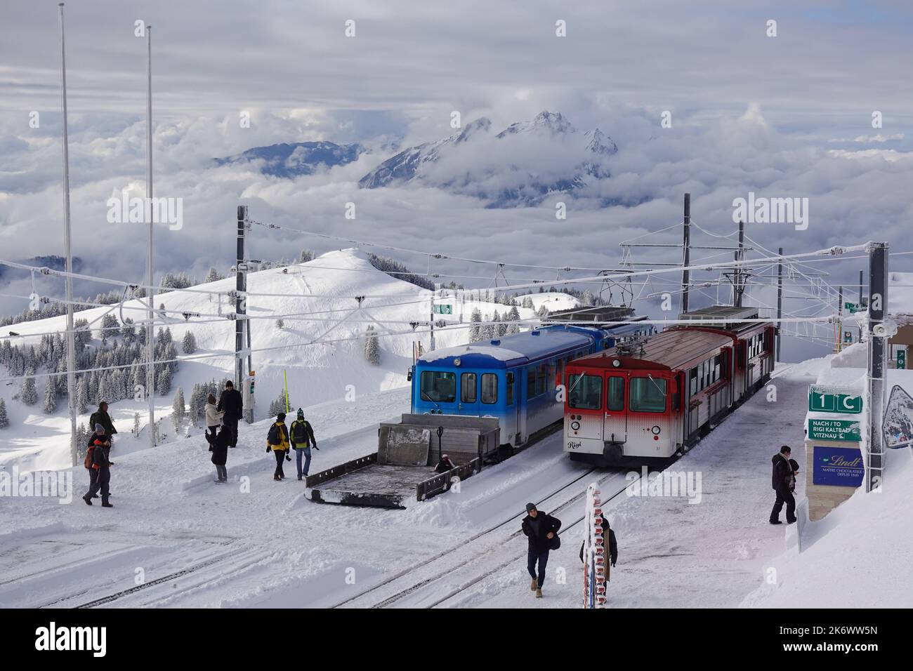 Rigi, Switzerland - January 10 2022: The famous Rigi cogwheel trains ...