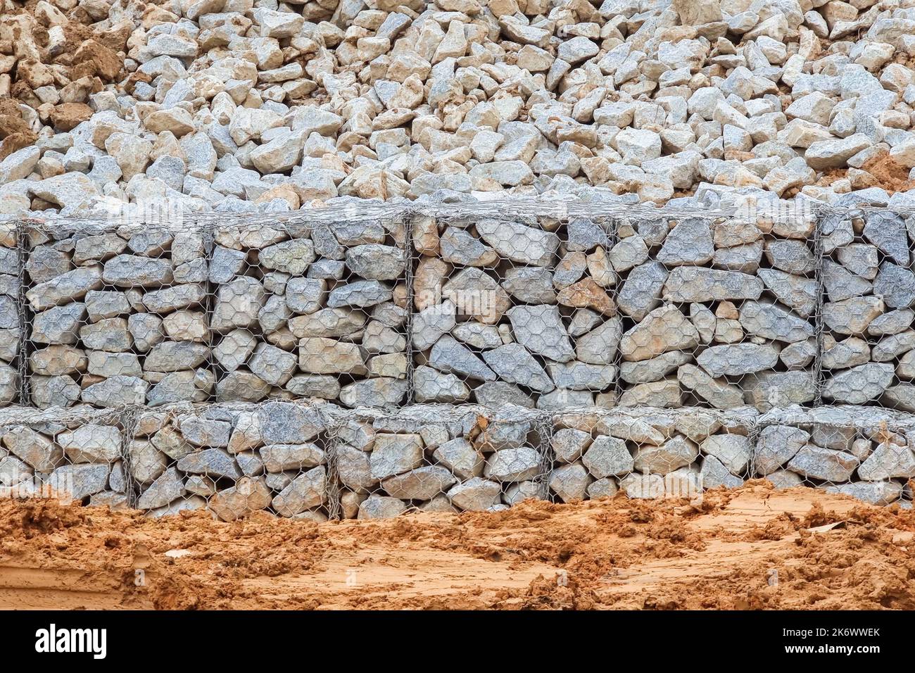 Series of close-up slope retention construction design with rocks and ...