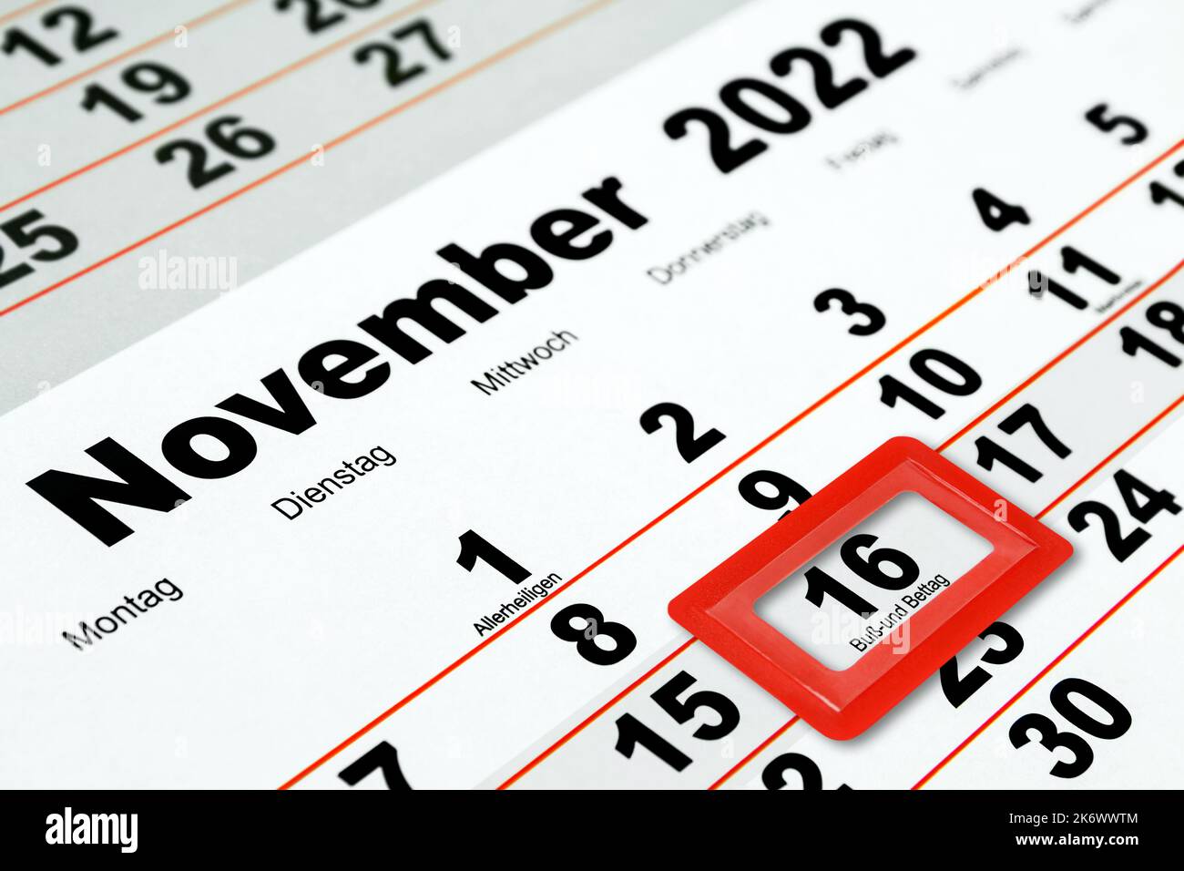 German calendar 2022 November 16 Day of Repentance and All Saints' Day ...
