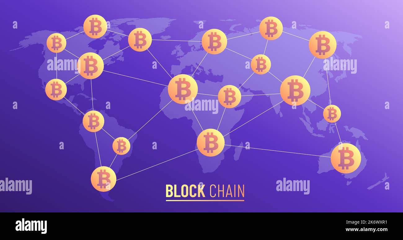 world map with bitcoin blockchain technology Stock Vector Image & Art ...