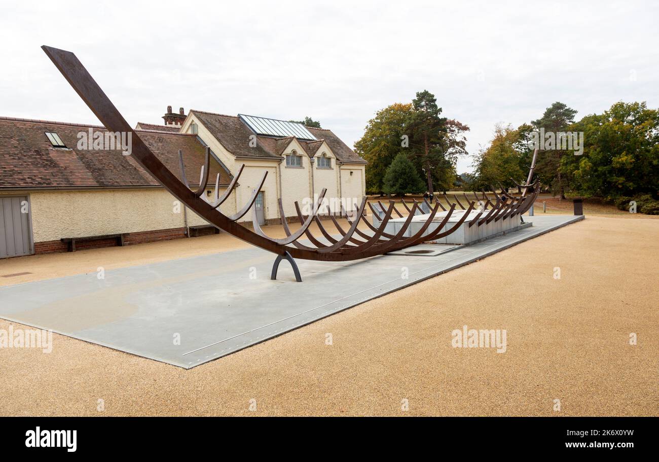 Steel frame of replica ship burial sculpture, Sutton Hoo, Suffolk ...