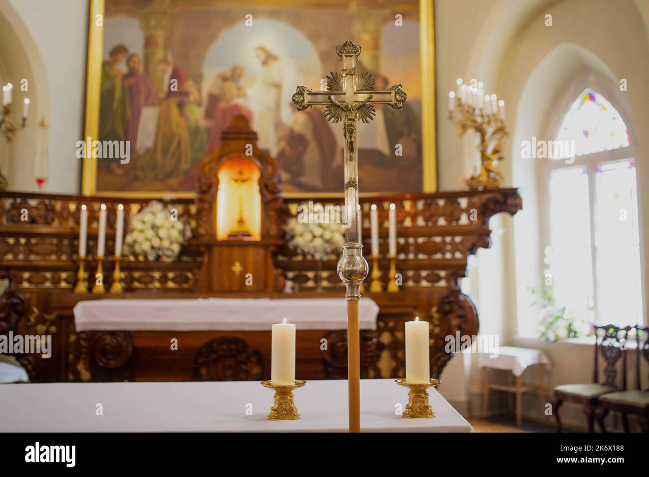 Riga catholic church, interior, Baltic states Stock Photo - Alamy