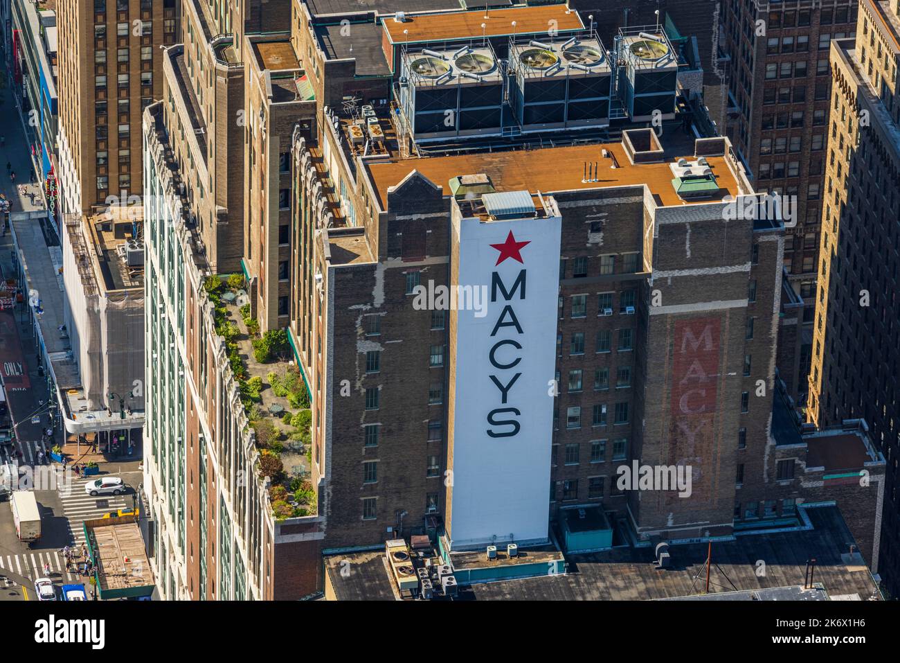 Close up view of Macy's logo on white background 86th floor of Empire ...