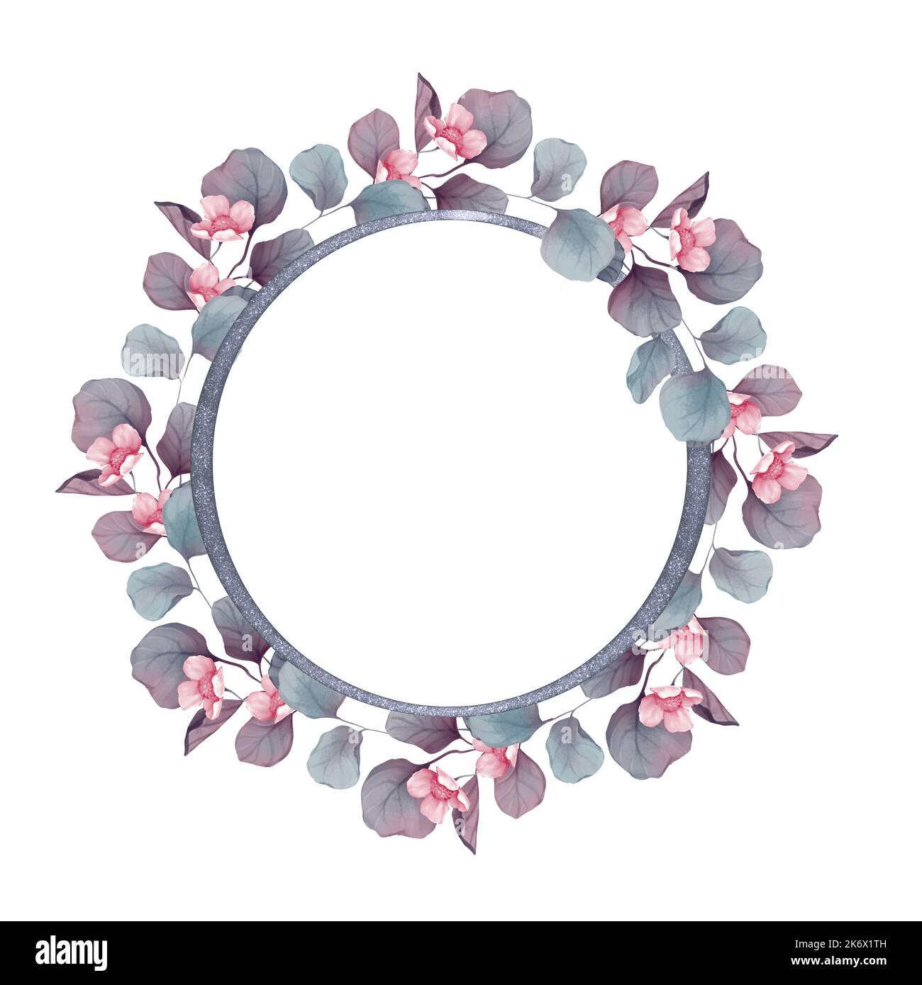 Floral design frame. Wedding seasonal flower card. Floral round ...