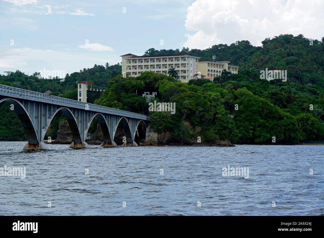modern bridge in the bay of samana peninsula in the dominican republic ...