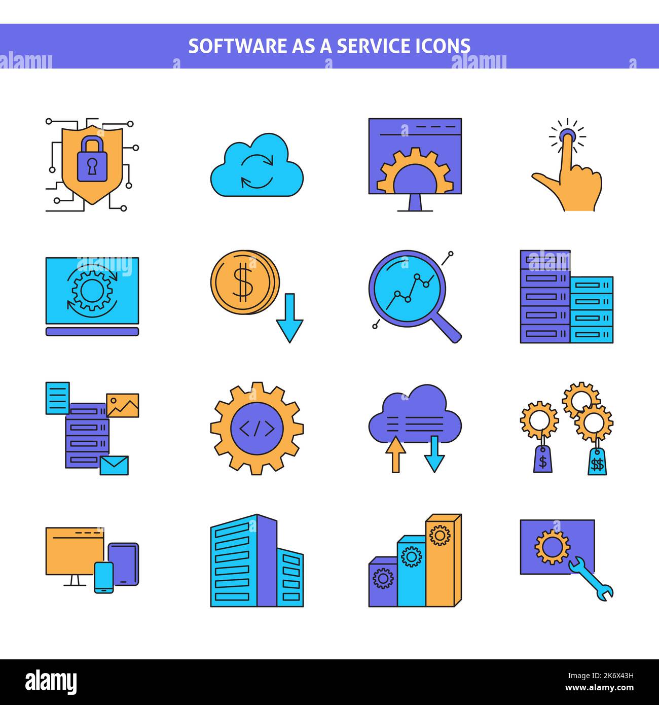 Software as a service icon set in colored line style. SAAS concept symbols. Vector illustration ...
