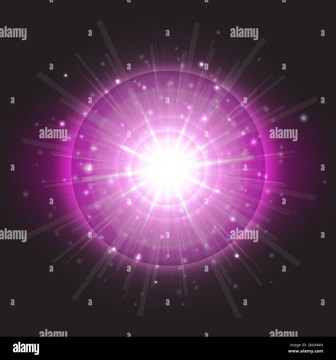 Pink shining star on black background. Light explosion, bright burst ...