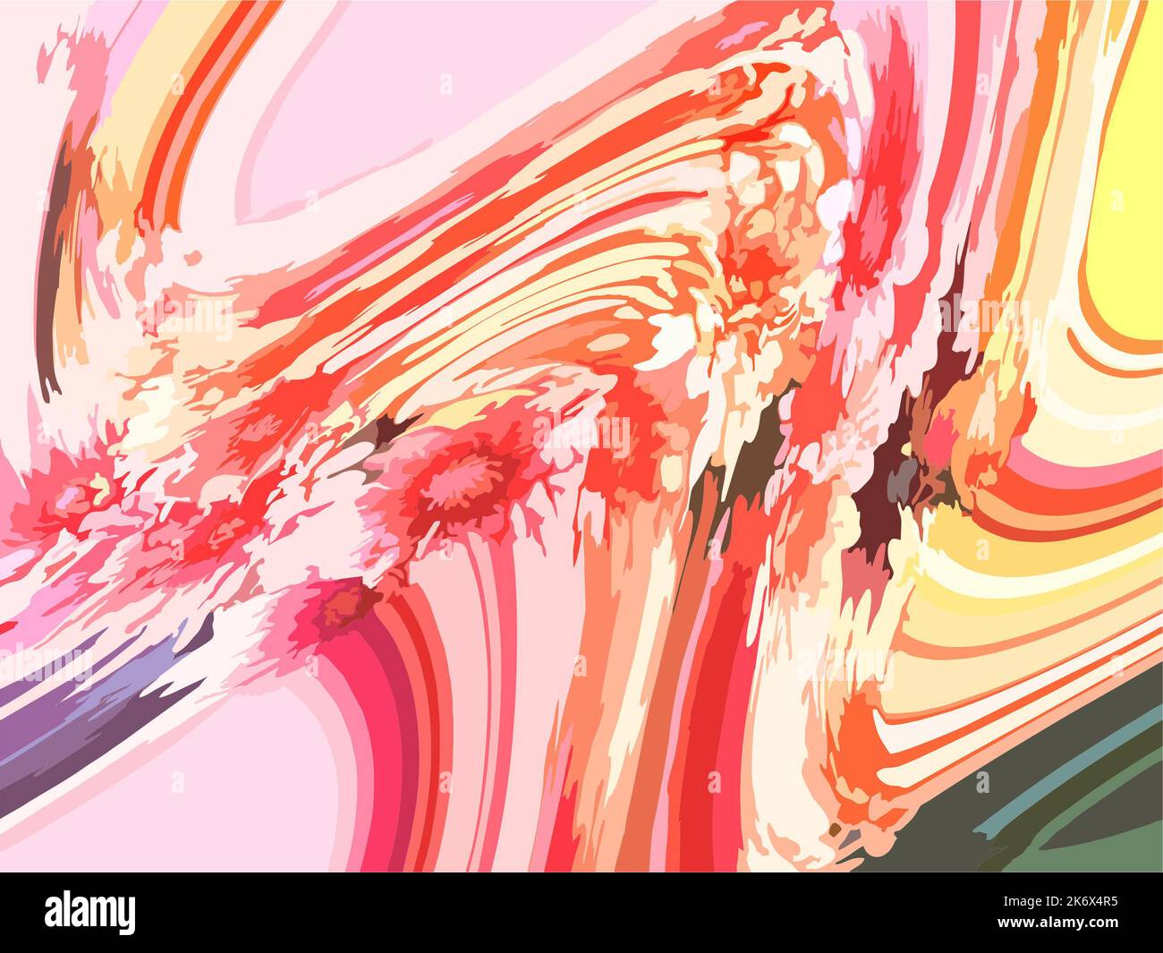 Abstract Wavy Floral Background In Red Yellow Tonality Beautiful Colorful Rhythmic Bursts For