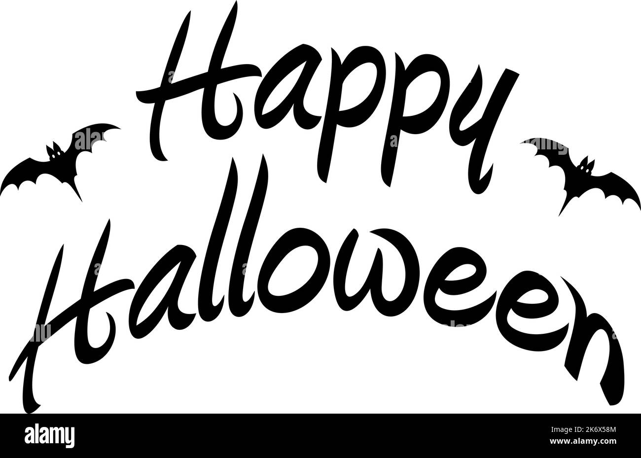 Happy Halloween vector lettering in black. With bat. White isolated ...