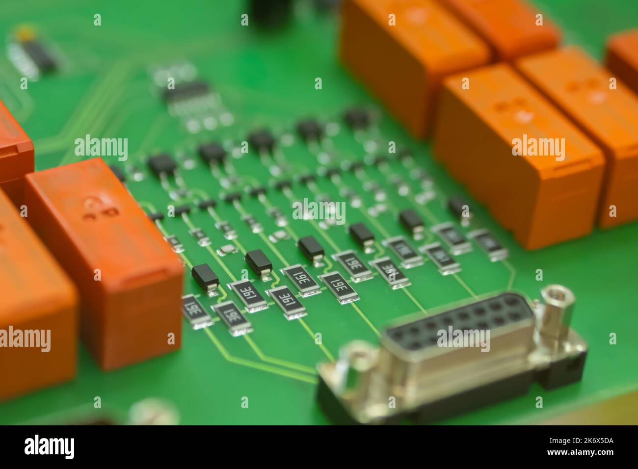 Green computer printed circuit board - close up view Stock Photo - Alamy