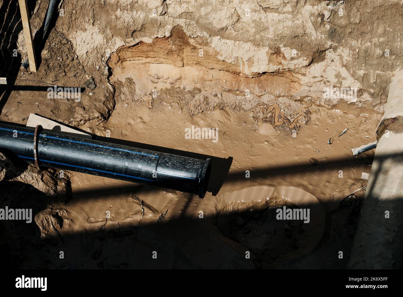 Heating pipeline in trench, repair of city communications, replacement ...