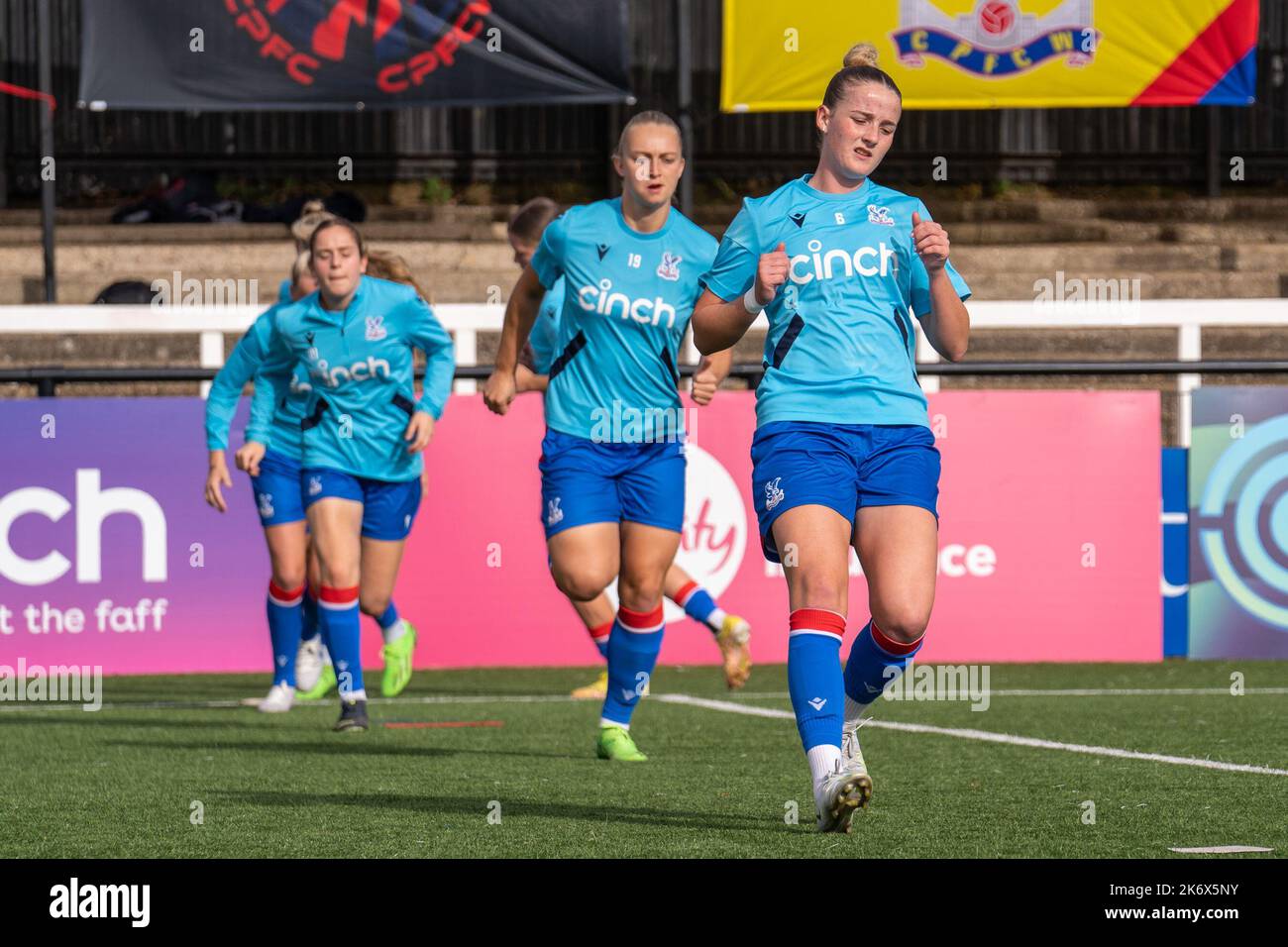 October 16, 2022: Crystal Palace players warm up ahead of the Barclays ...