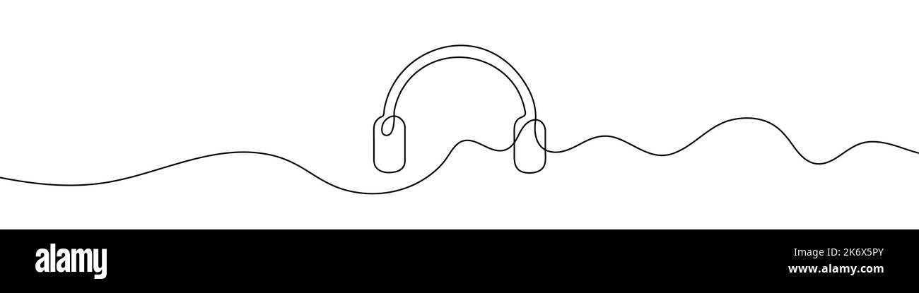 Headphones linear background. One continuous line drawing of earphones ...