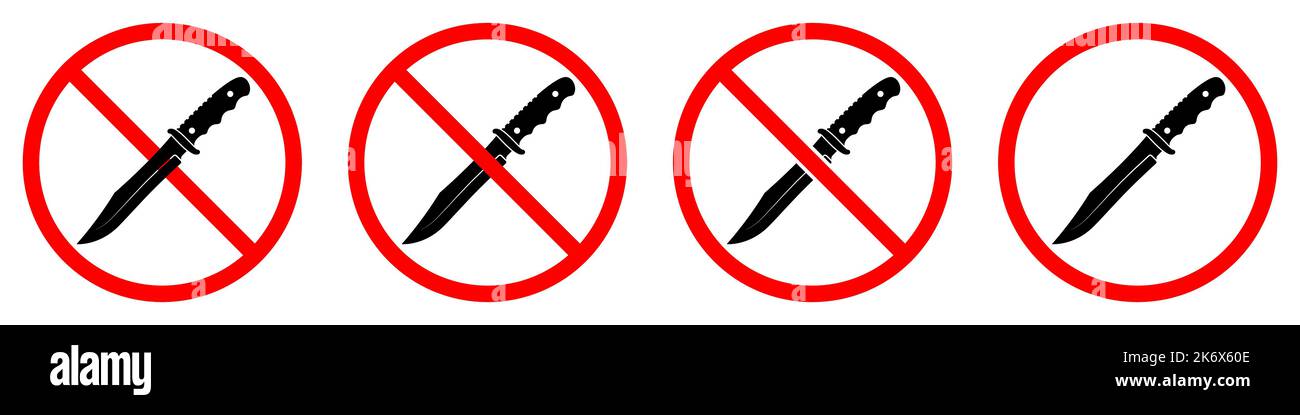 Knife ban sign. No Knife sign. Prohibition signs set. Dangerous weapon ...