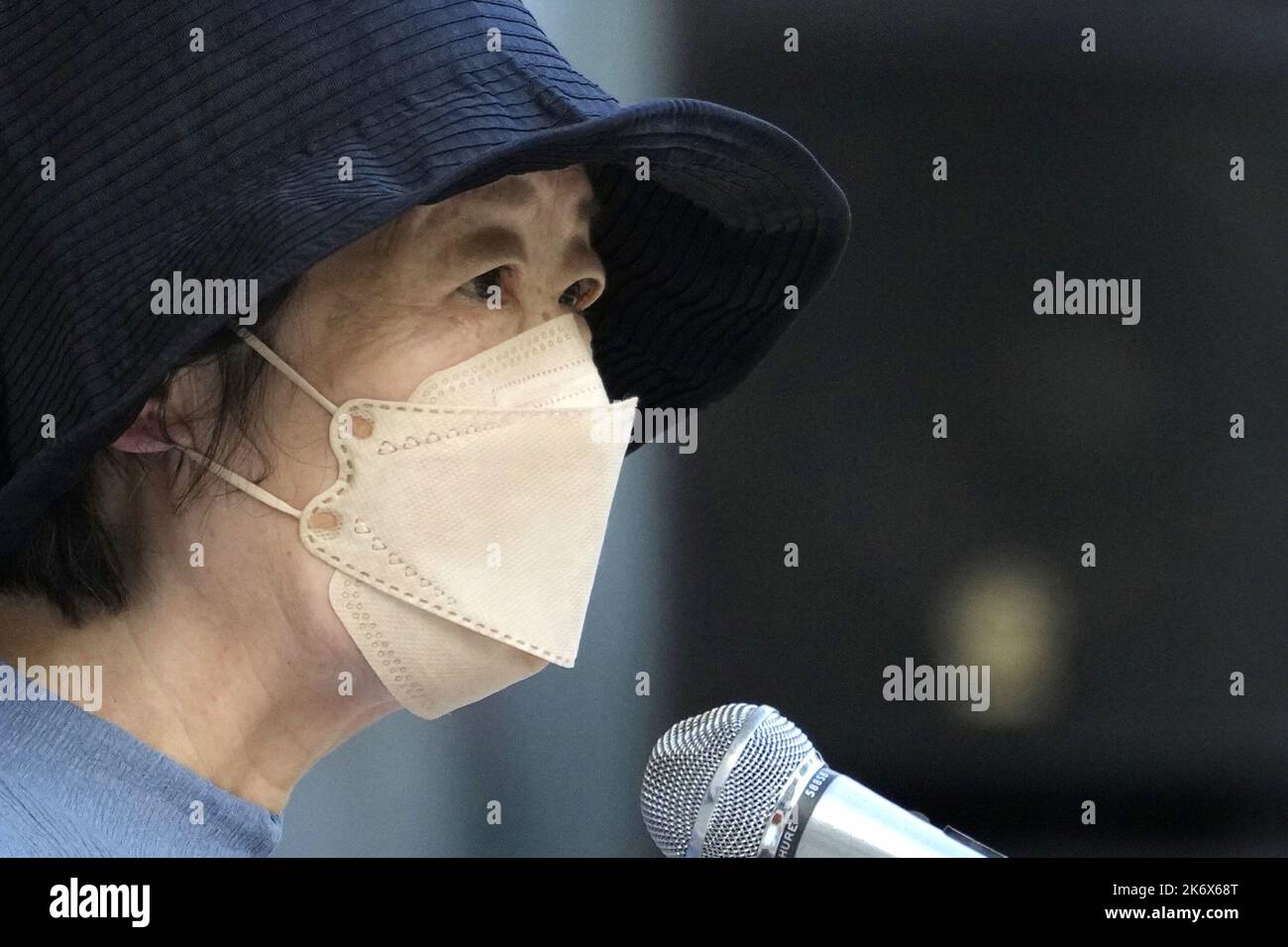 Former Japanese Red Army leader Fusako Shigenobu delivers a lecture at an event in Kyoto ...