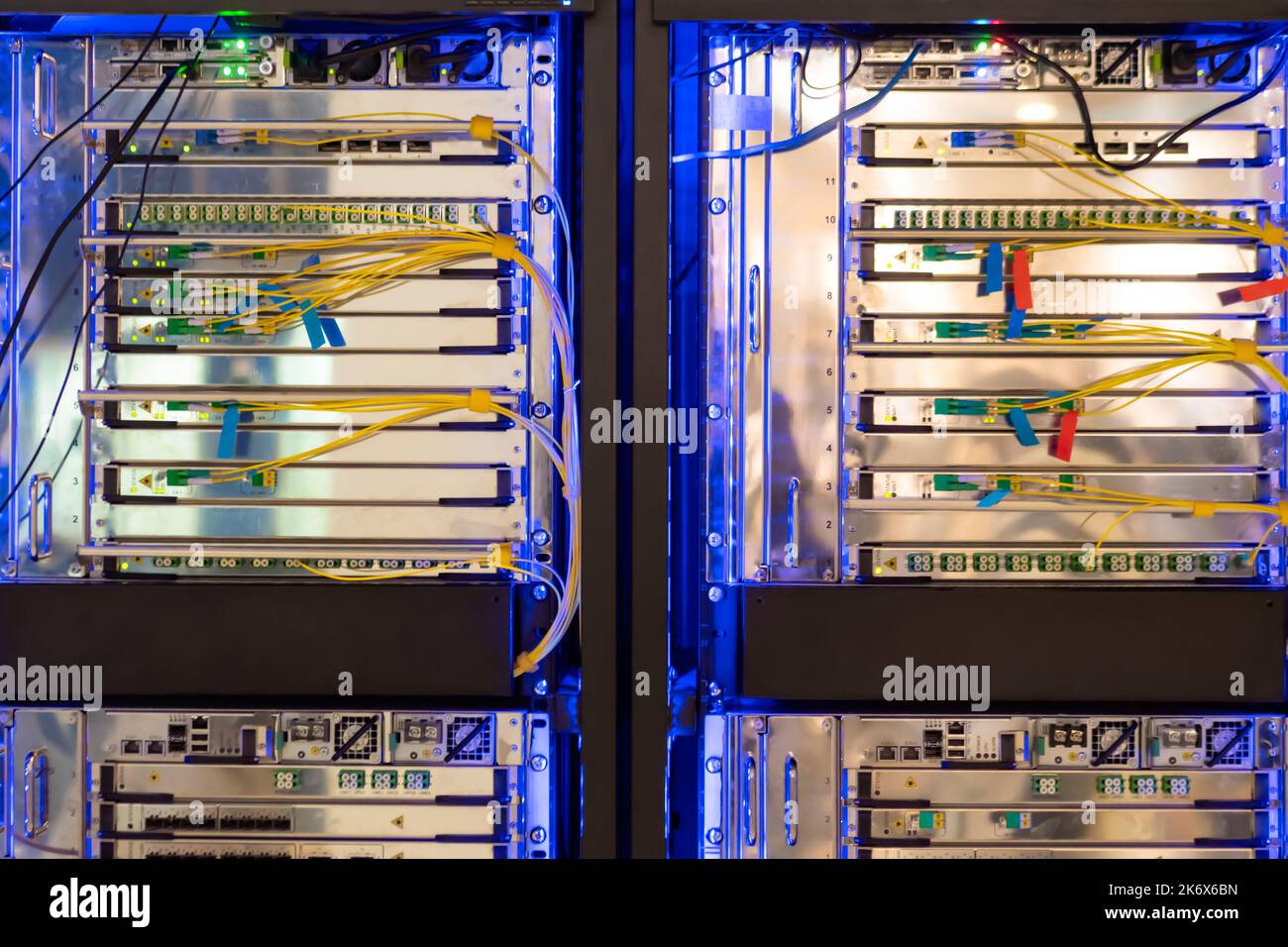 Telecommunication technology equipment - fiber optic cables and switch ...