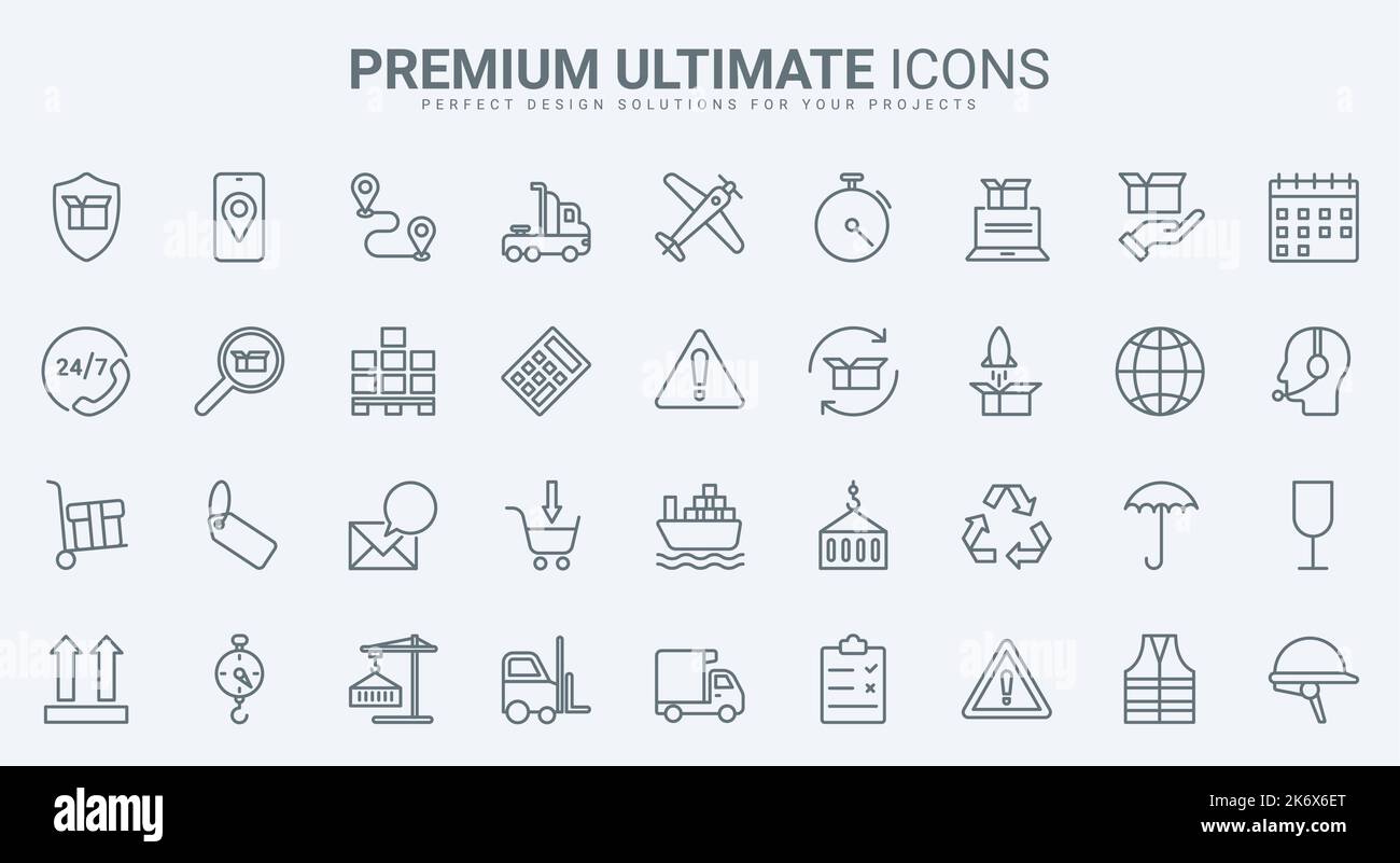 Delivery service, logistics, storage and shipment thin line icons set ...