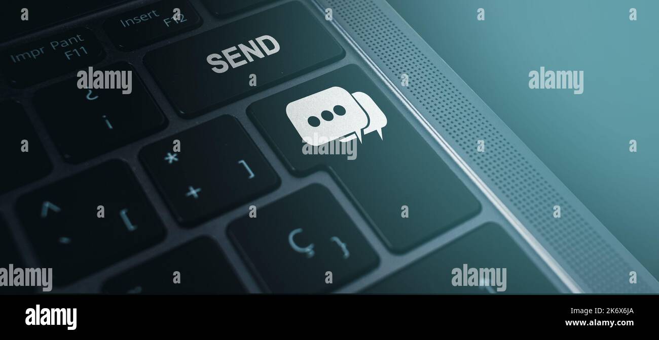 Banner of laptop keyboard with send button. Email marketing concept ...