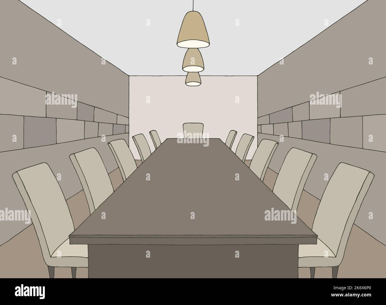 Conference room office interior graphic color sketch illustration ...