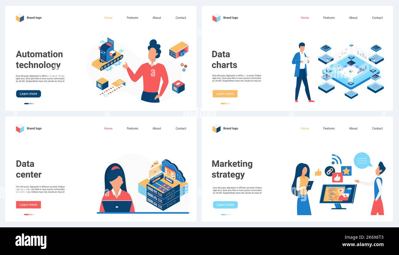 Data center, modern information technology set vector illustration ...