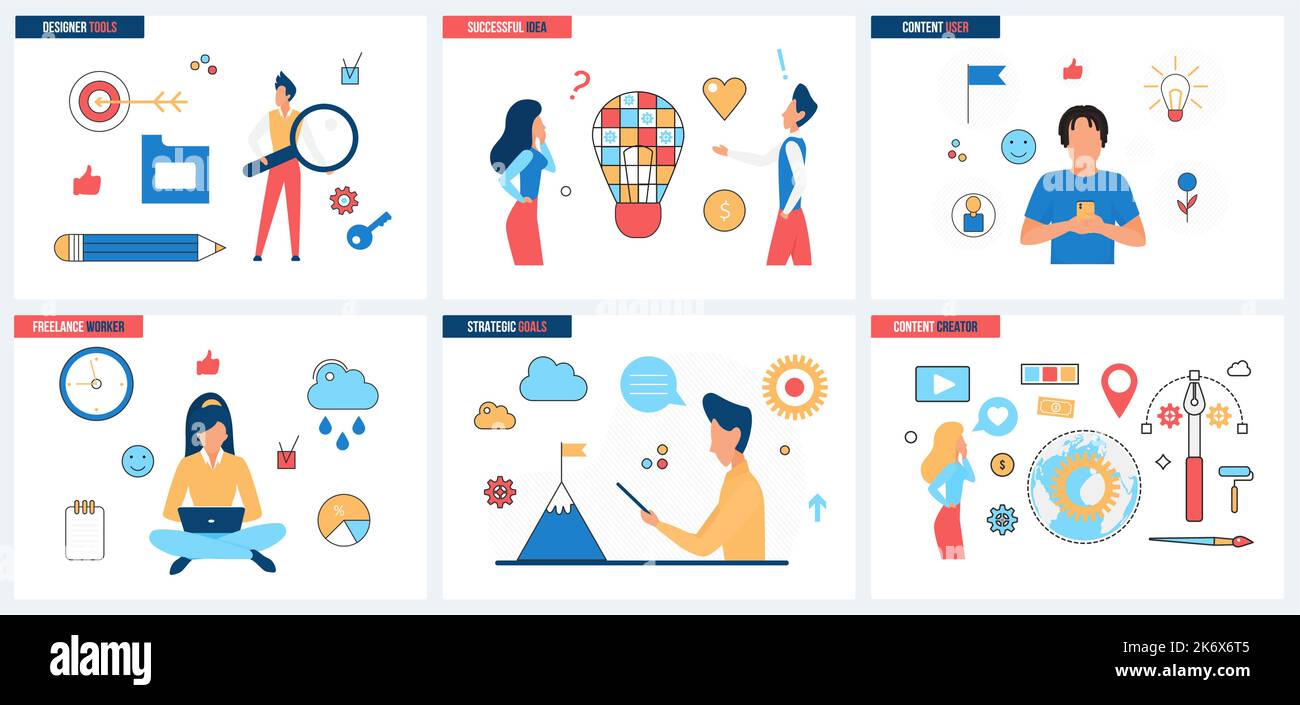 Content strategy, business and global design trends set vector ...