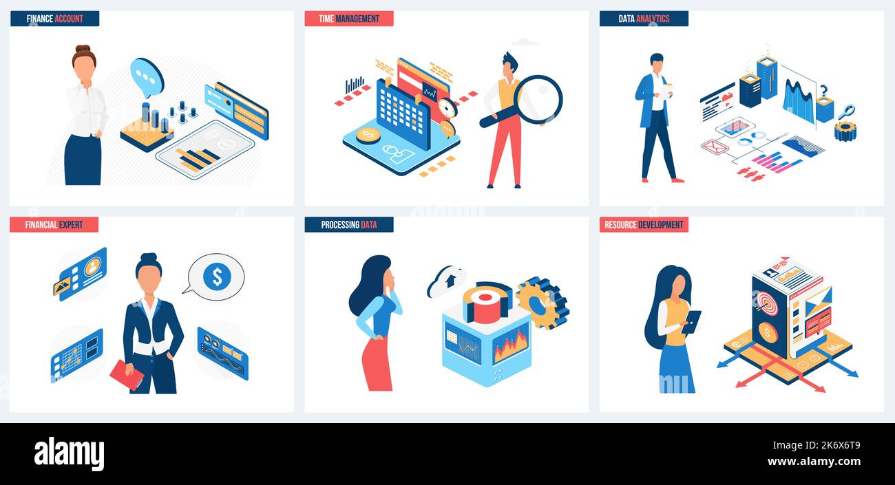 Business management, quality results set vector illustration. Cartoon ...