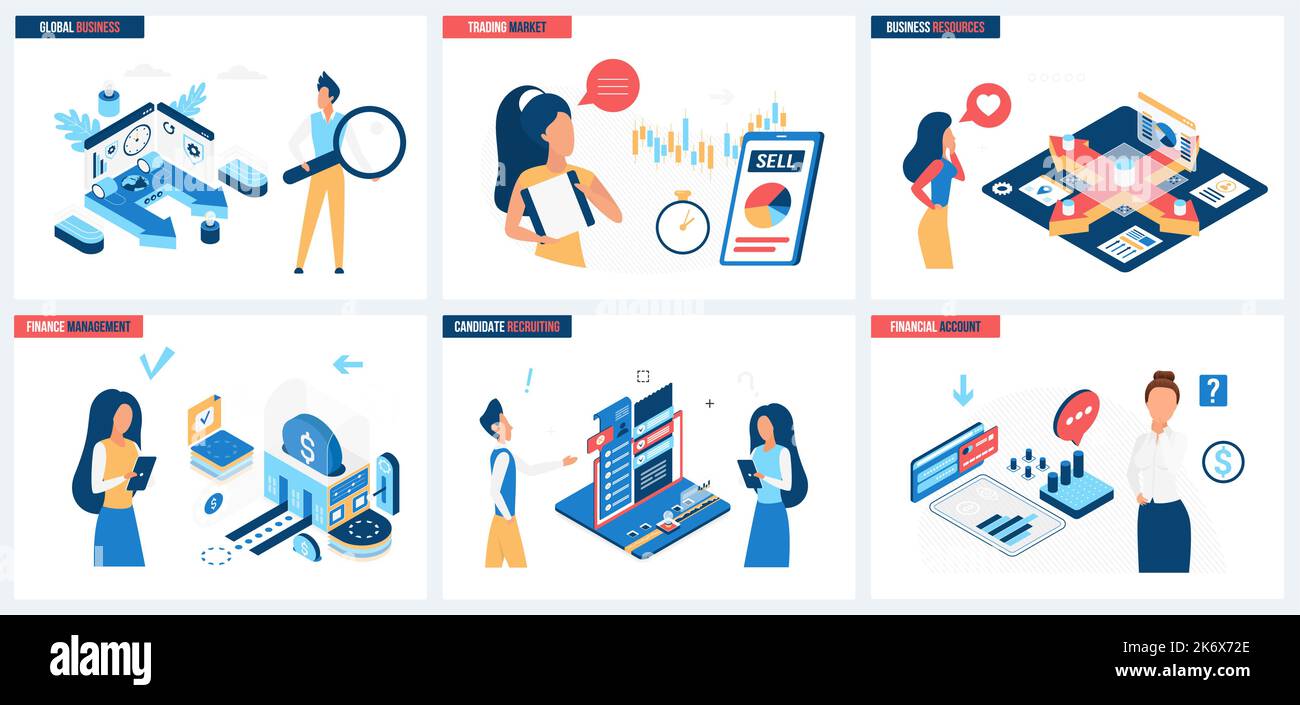 Business analysis of stock market trends set vector illustration ...