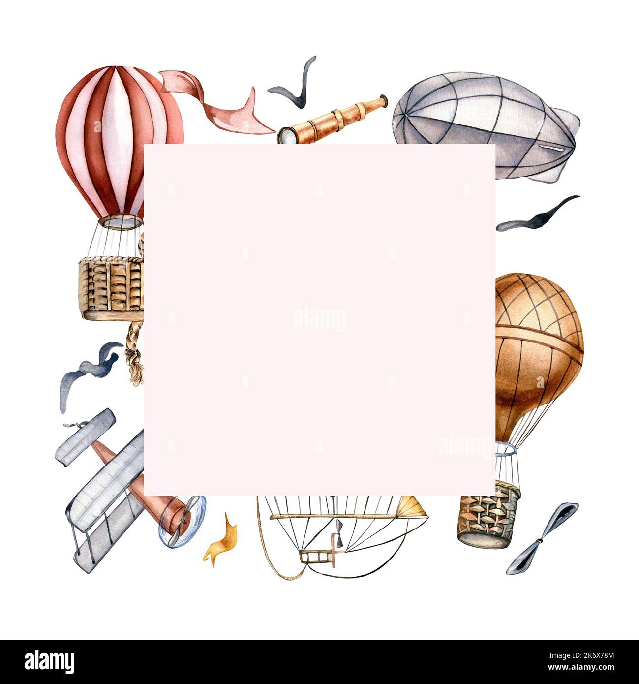 Frame of retro tansports watercolor illustration isolated on white ...