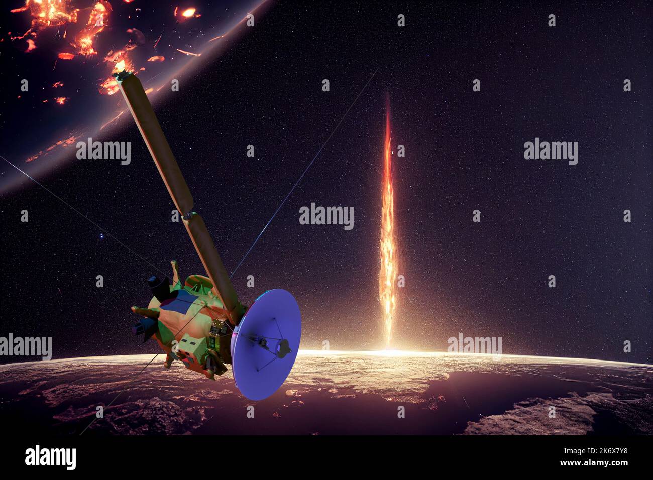 Space probe orbiting Venus, 3D rendering. Elements of this image ...