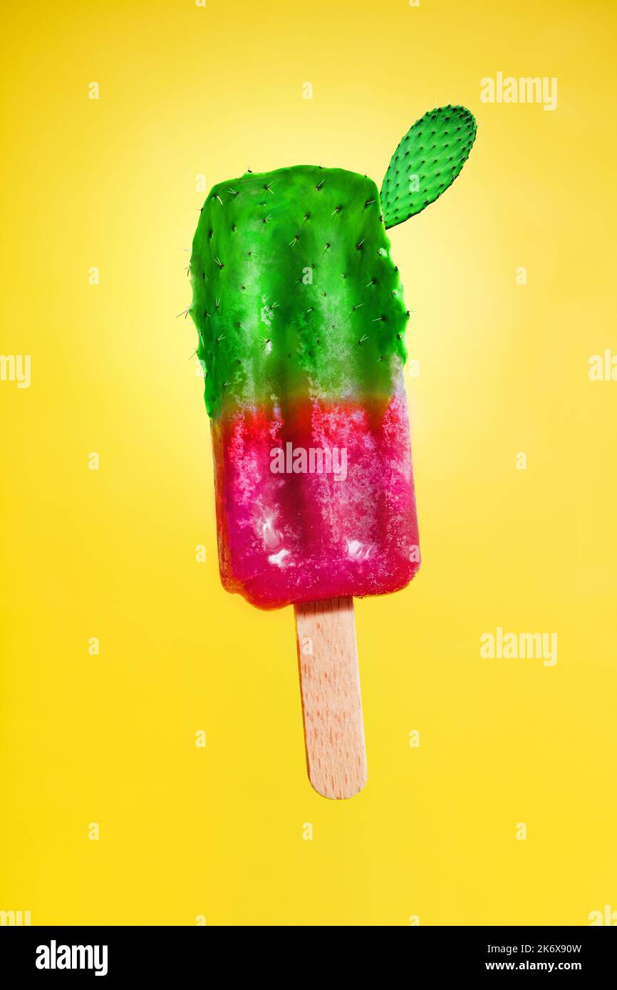 Barbed prickly spicy sharp taste concept ice cream half cactus Stock ...