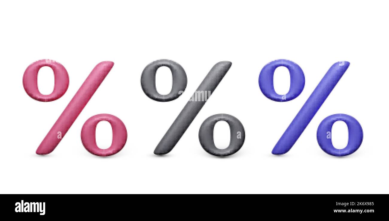 Set of 3D percent icons. Red black and blue percentage symbol isolated ...