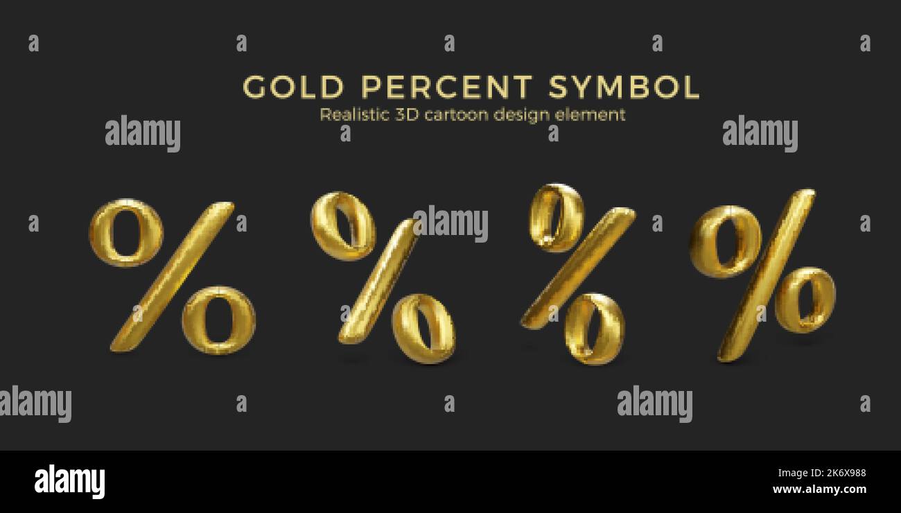 Gold percent set on dark background. 3D discount icon for banner or business template. Vector ...