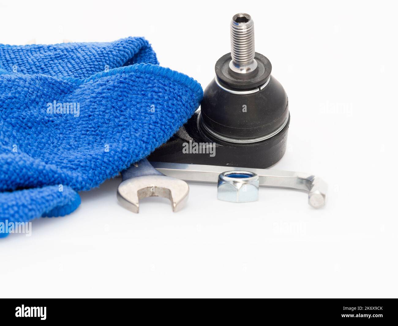 Car track rod end steering joint isolated against a white background ...