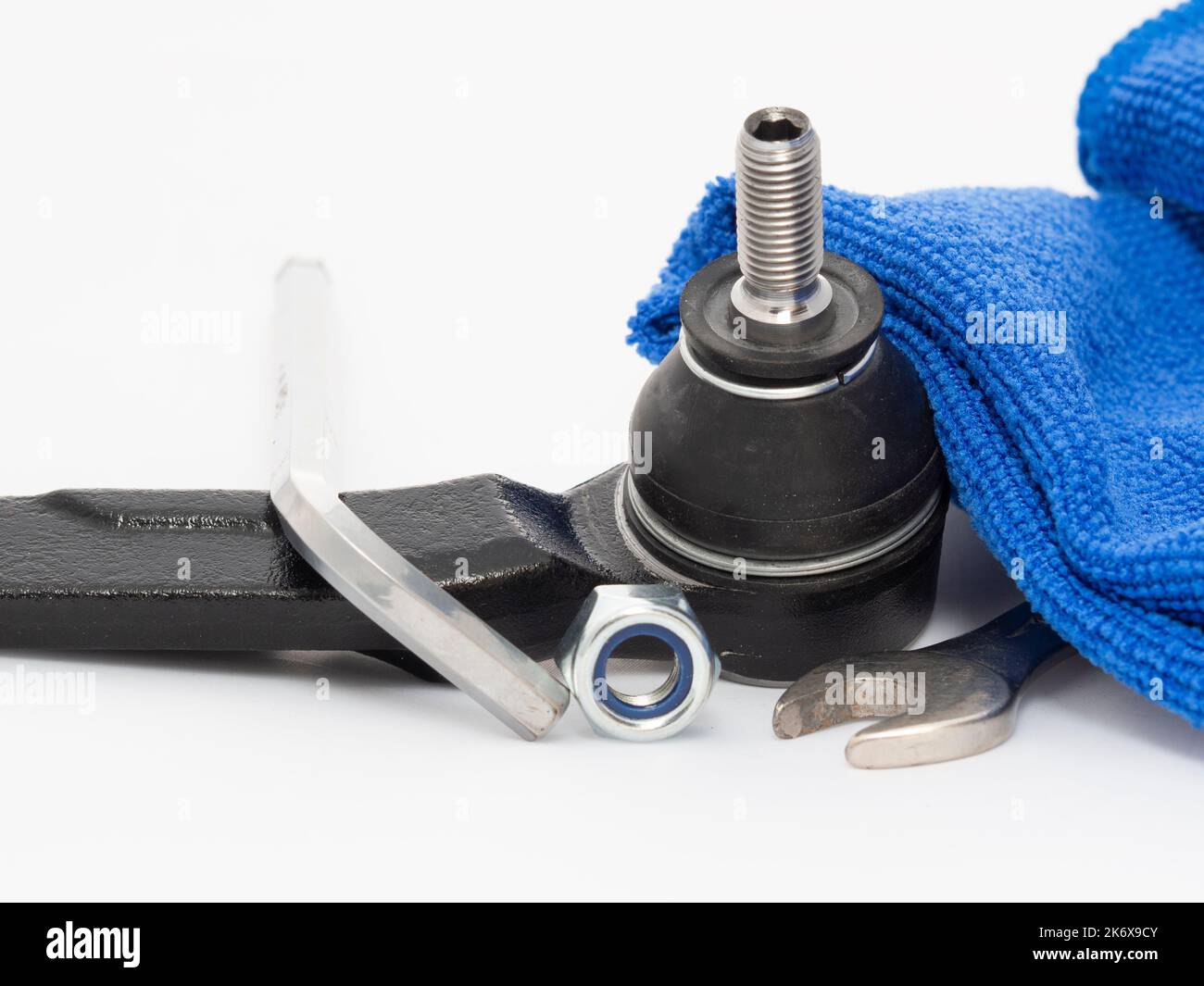 Car track rod end steering joint isolated against a white background ...