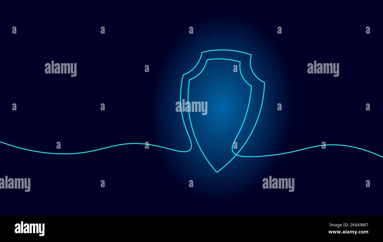 Cyber safety shield one line art. Continuous line internet security ...