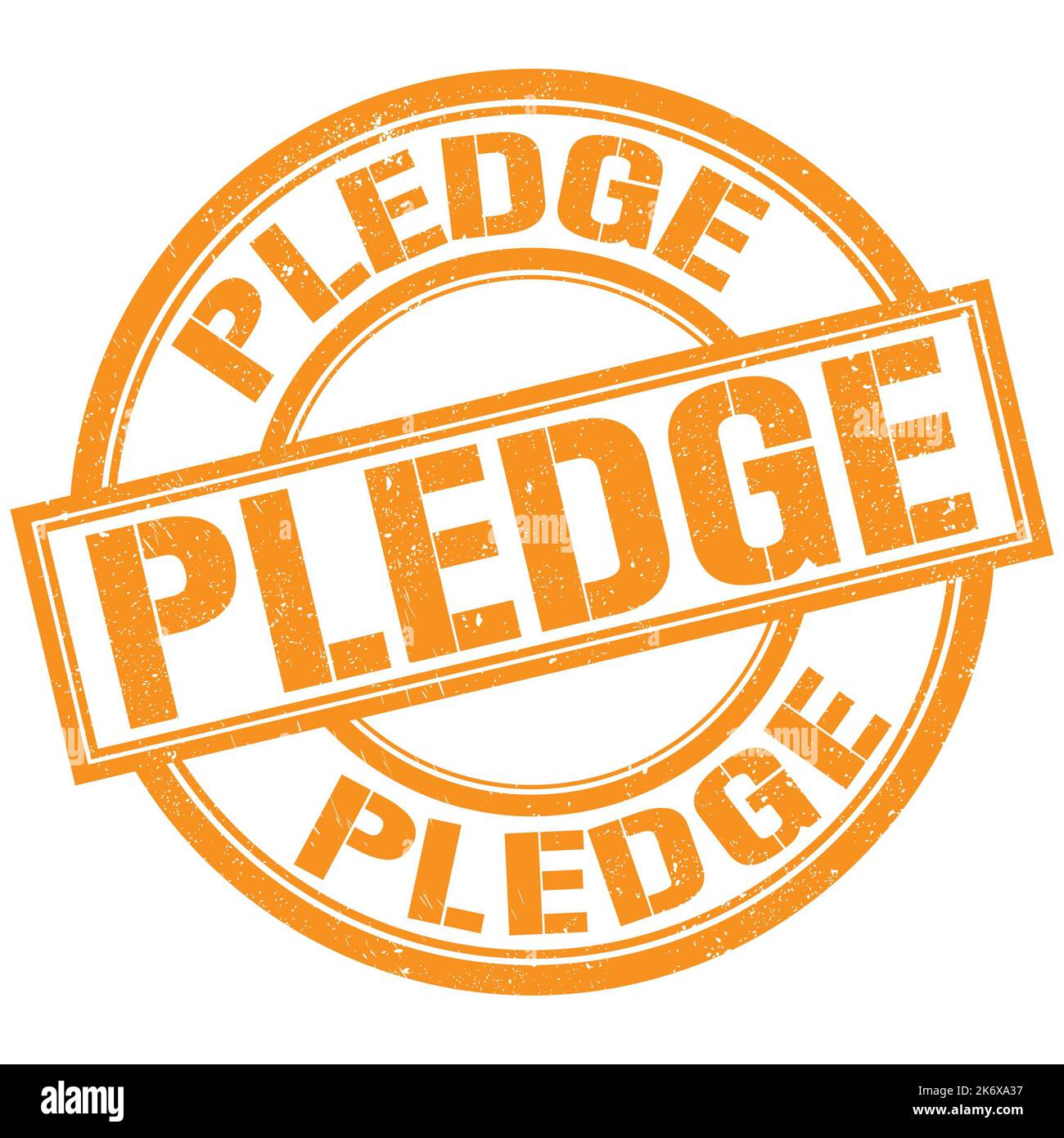 PLEDGE text written on orange round stamp sign Stock Photo - Alamy