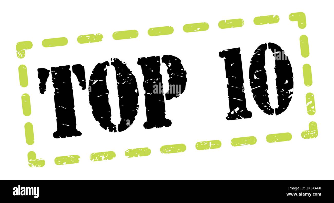 TOP 10 text written on green-black dash stamp sign Stock Photo - Alamy