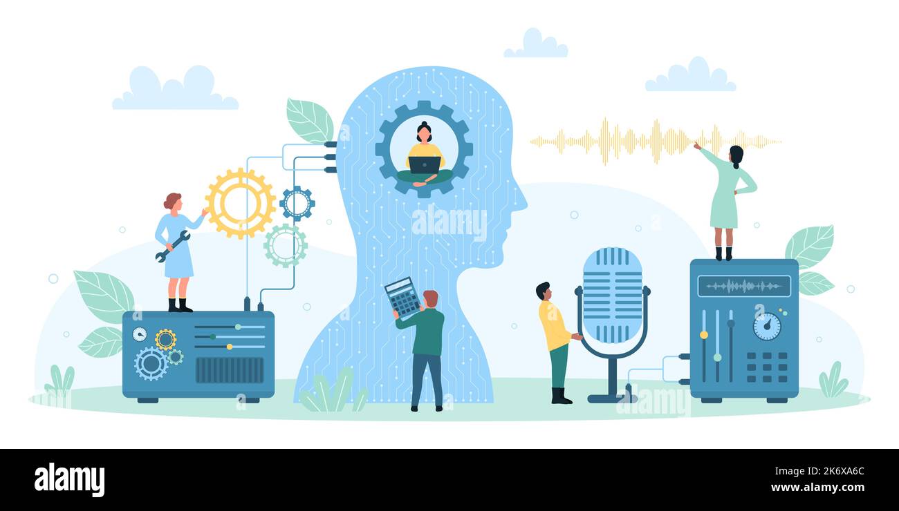 AI conrol and support, recognition vector illustration. Cartoon tiny ...