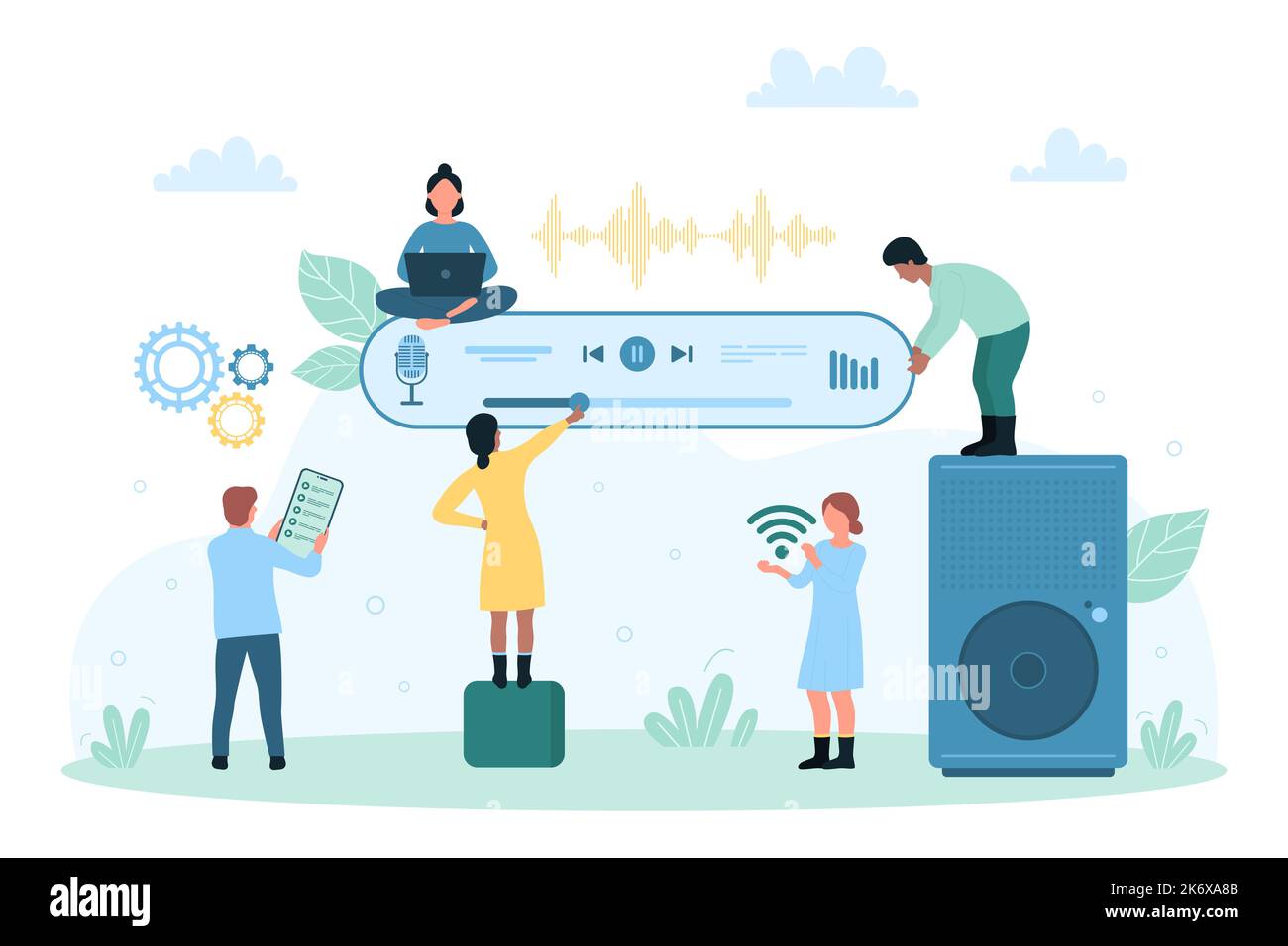 Woman listening audio guide Stock Vector Images - Alamy