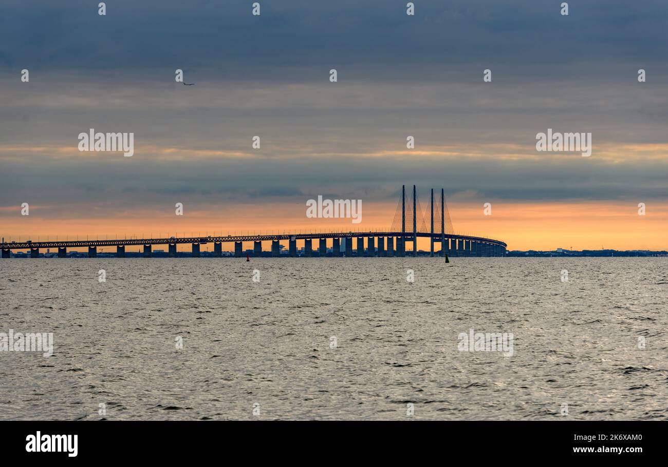 Öresund bridge (7845 meters long) seen from Dragör (Sjelland, Denmark ...